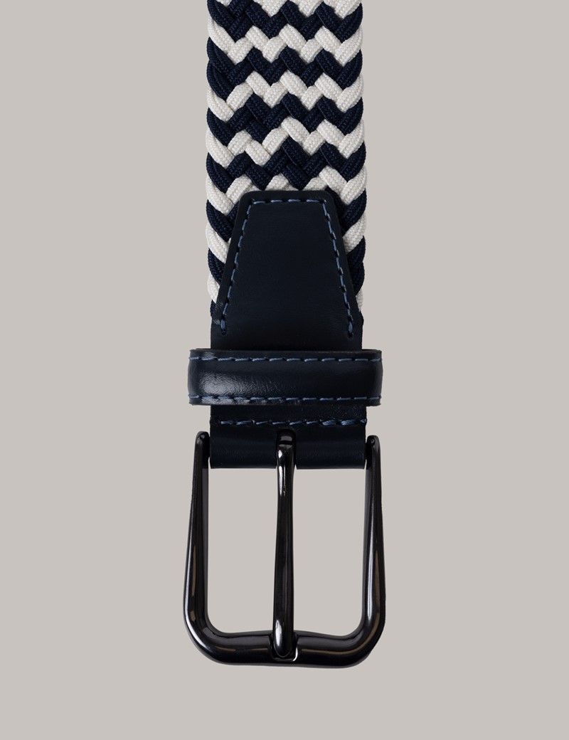 Men's Navy & White Woven Belt | Hawes & Curtis