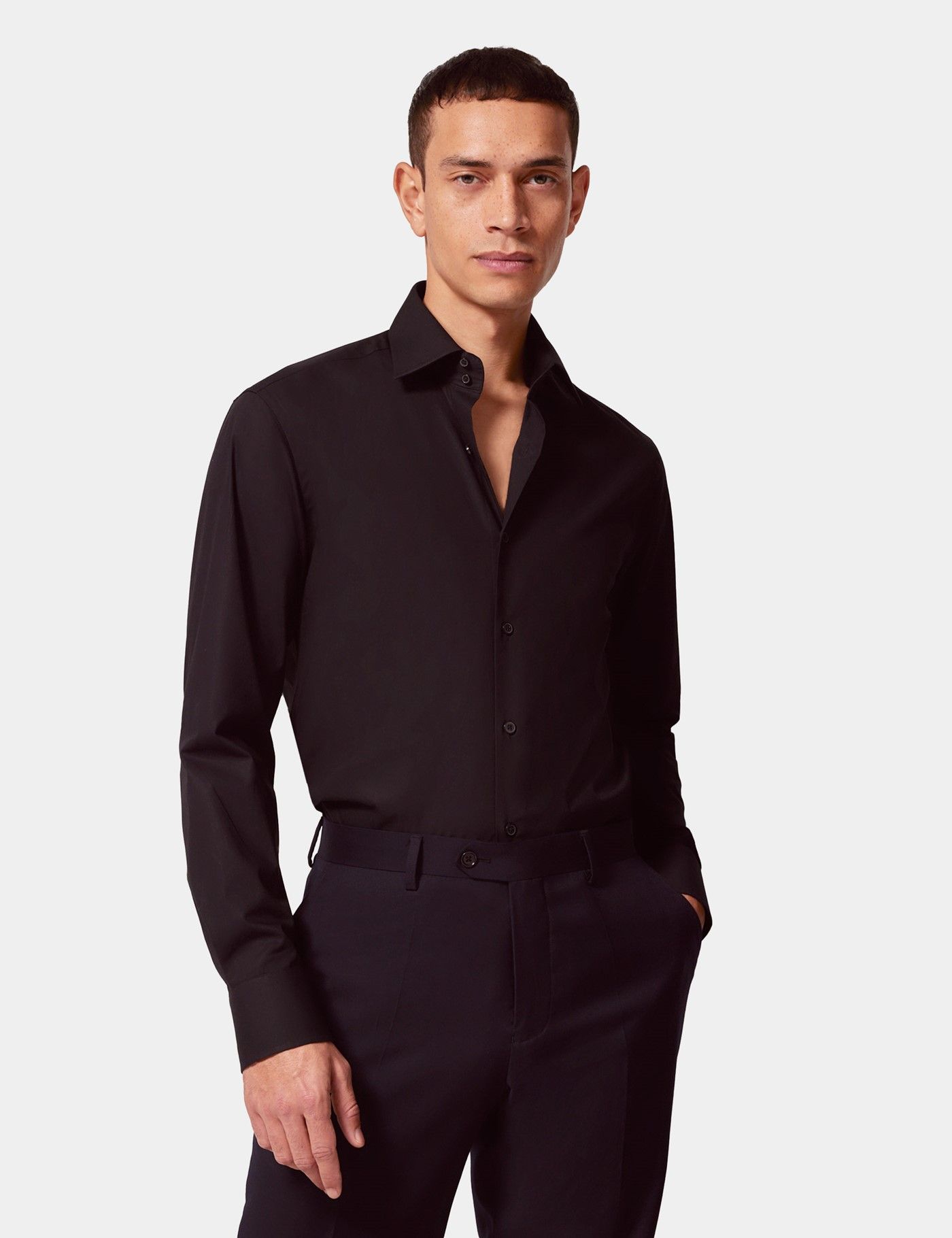 Men's Black Slim Shirt - Mid-Collar | Hawes & Curtis