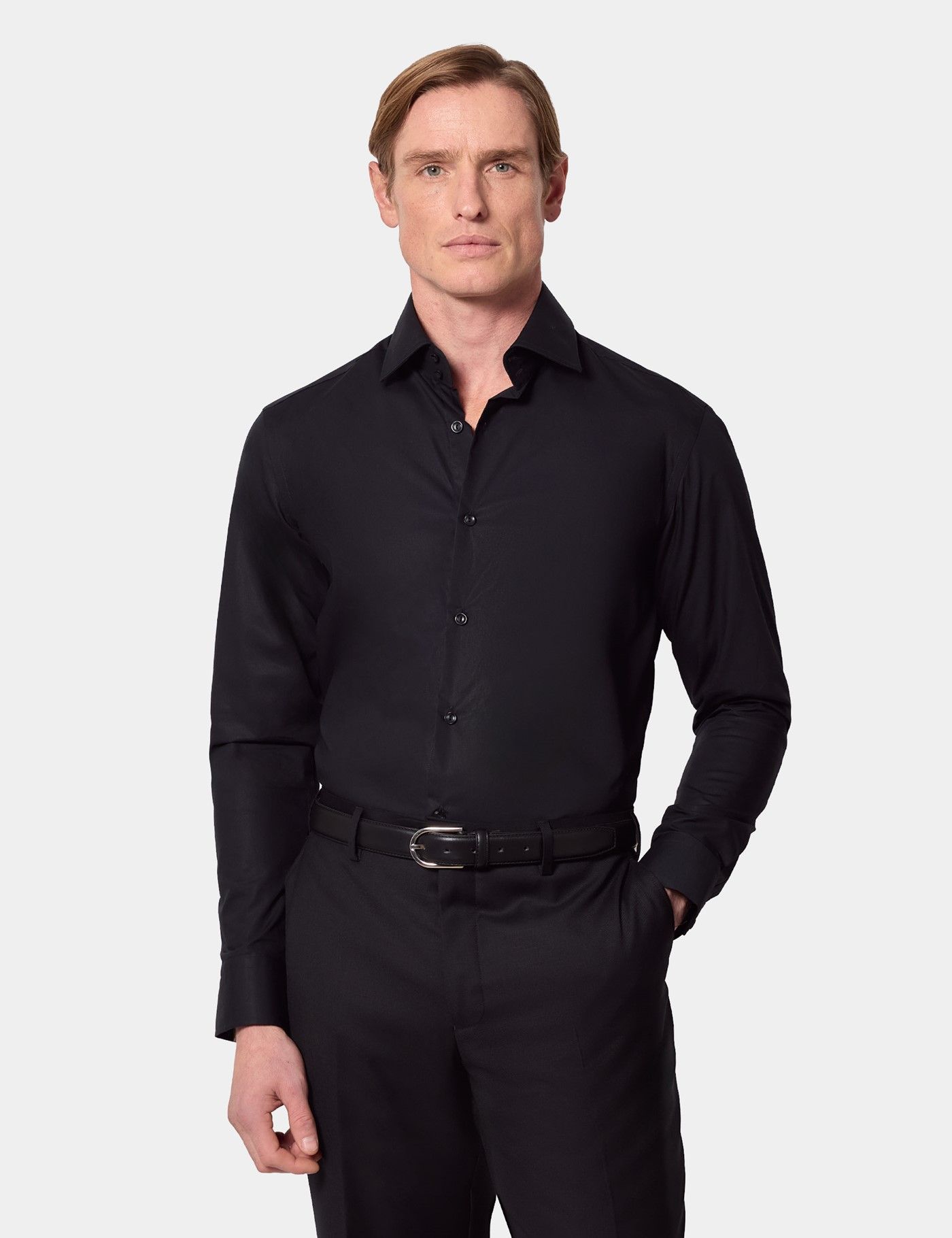 Men's Black Slim Shirt - Mid-Collar | Hawes & Curtis