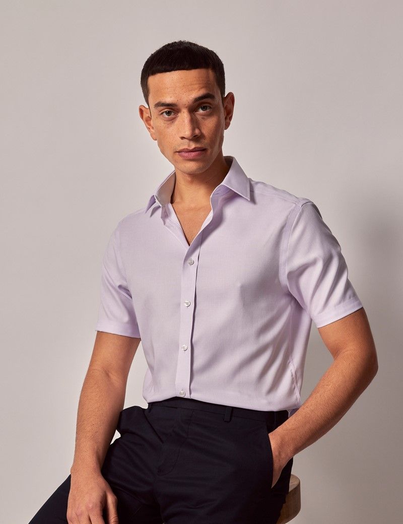 Non-Iron Lilac Slim Short Sleeve Shirt | Hawes & Curtis