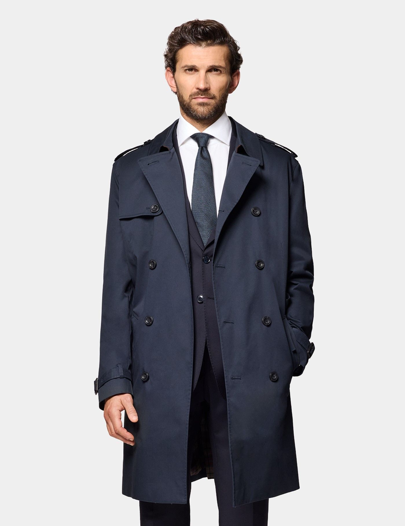 Men’s Navy Trench Coat | Hawes & Curtis