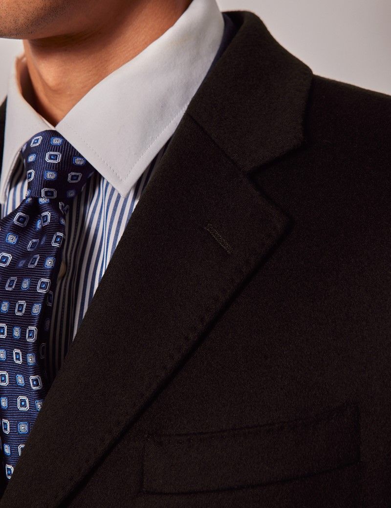 Men’s Black Wool Overcoat with Back Vent | Hawes & Curtis