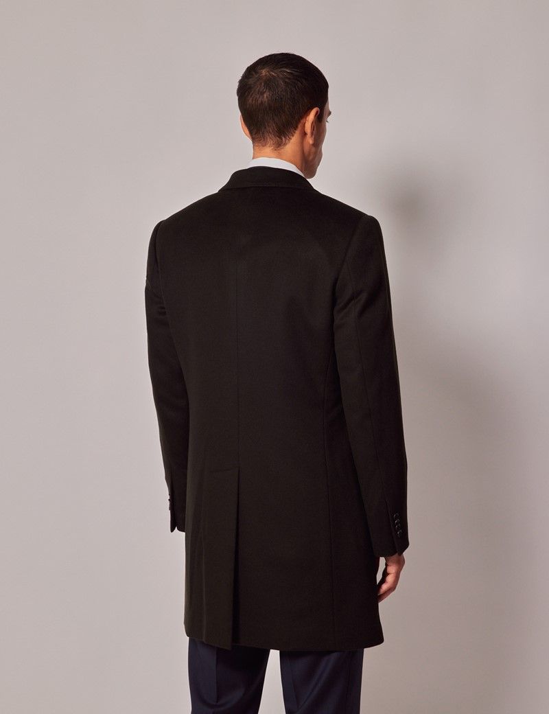 Men’s Black Wool Overcoat with Back Vent | Hawes & Curtis