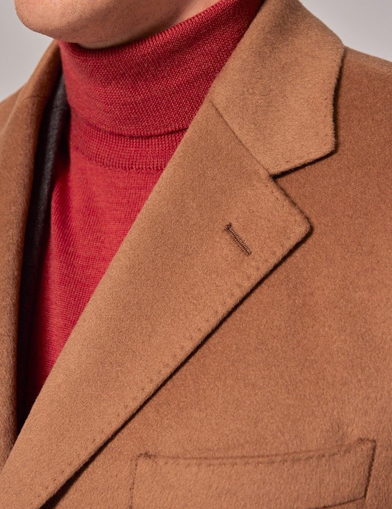 Men’s Tan Overcoat with Single Back Vent | Hawes & Curtis