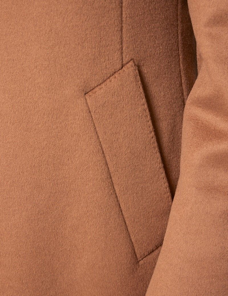 Men’s Tan Overcoat with Single Back Vent | Hawes & Curtis