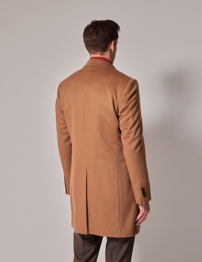 Men’s Tan Overcoat with Single Back Vent | Hawes & Curtis