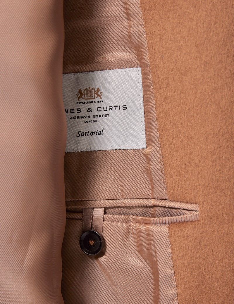 Men’s Tan Overcoat with Single Back Vent | Hawes & Curtis