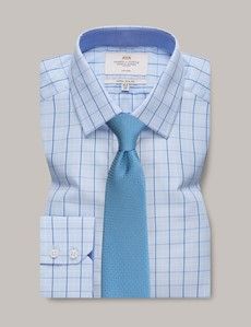 Men's Non-Iron Blue & Navy Check Extra Slim Shirt - Contrast Detail | Hawes & Curtis