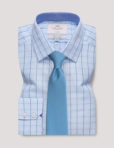 Men's Non-Iron Blue & Navy Check Extra Slim Shirt - Contrast Detail | Hawes & Curtis