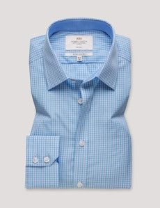 Men's Blue & Turquoise Multi Check Extra Slim Fit Shirt - Contrast Detail | Hawes & Curtis