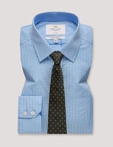 Men's Blue & Turquoise Multi Check Extra Slim Fit Shirt - Contrast Detail | Hawes & Curtis