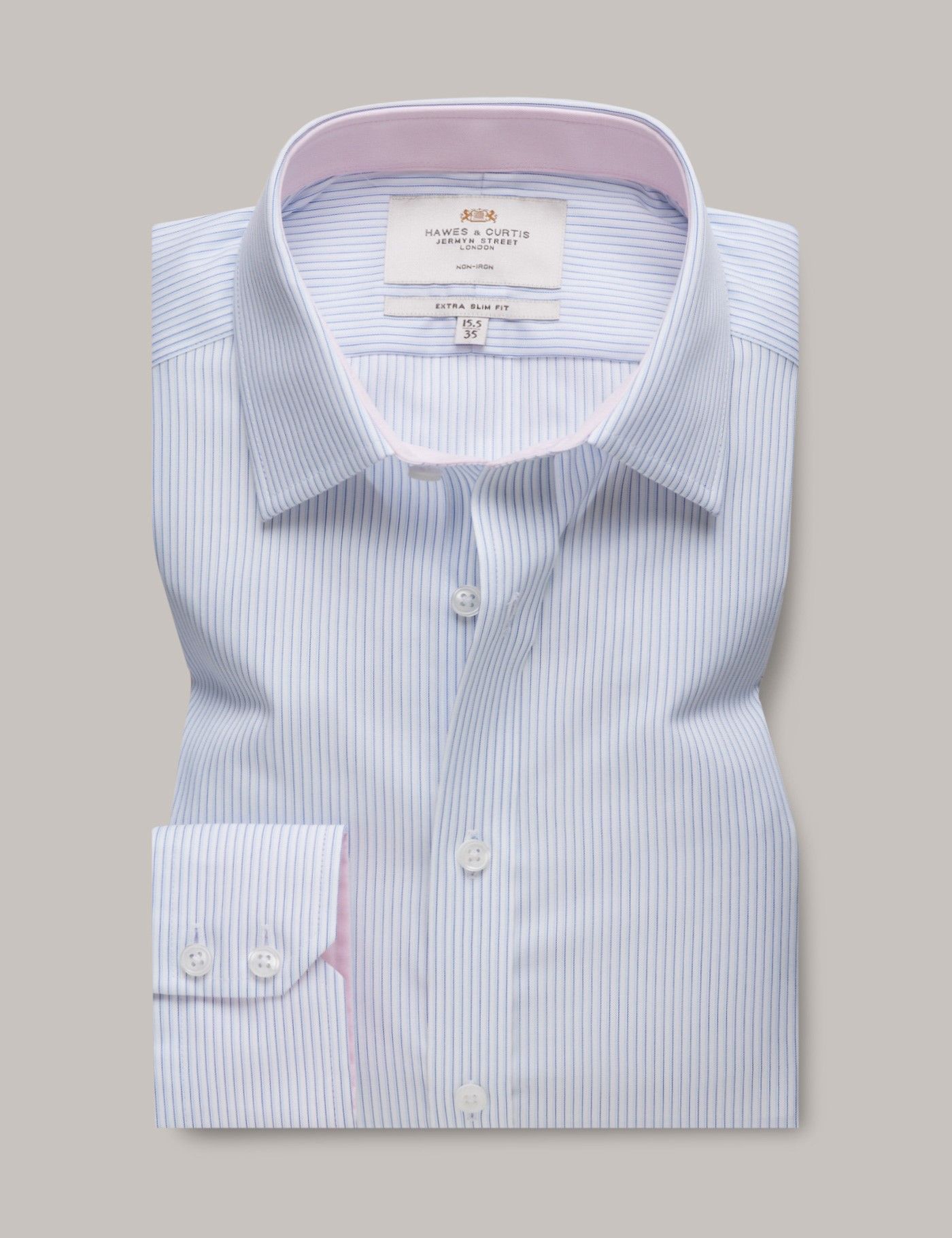 Men's Non-Iron Blue & Navy Stripe Extra Slim Fit Shirt - Contrast Detail | Hawes & Curtis