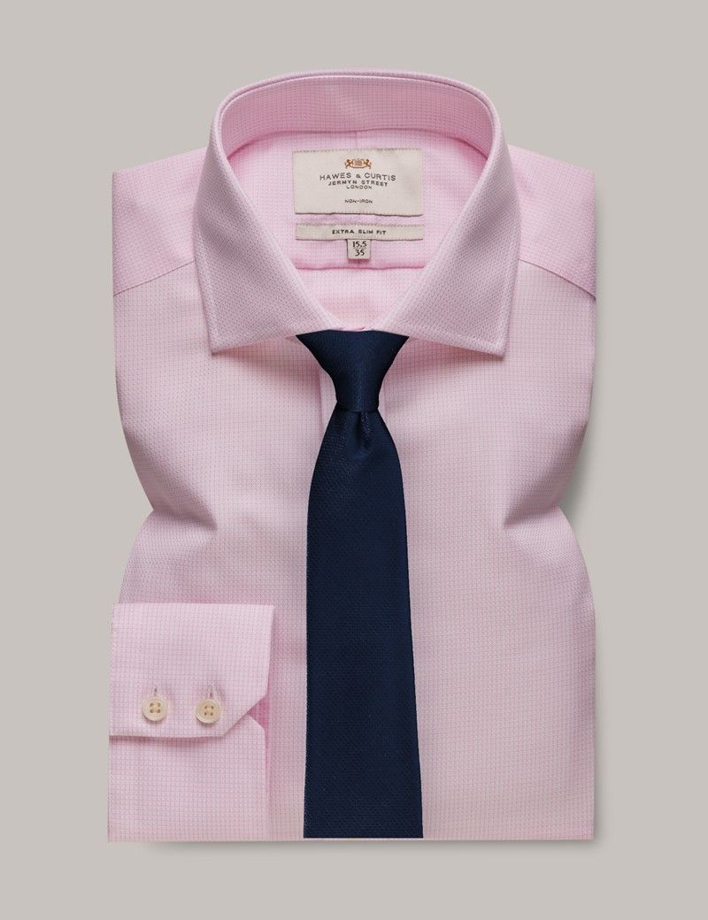 Men's Non-Iron Pink & White Textured Weave Extra Slim Shirt - Windsor ...