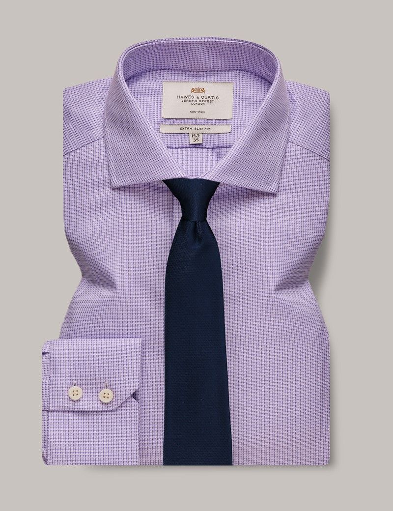 Men's Non-Iron Lilac & White Textured Weave Extra Slim Shirt - Windsor ...