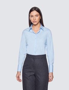 Women's Ice Blue Cotton Fitted Stretch Shirt | Hawes & Curtis