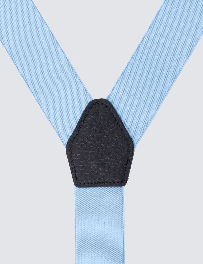 Men's 2 in 1 Adjustable Light Blue Plain Braces | Hawes & Curtis