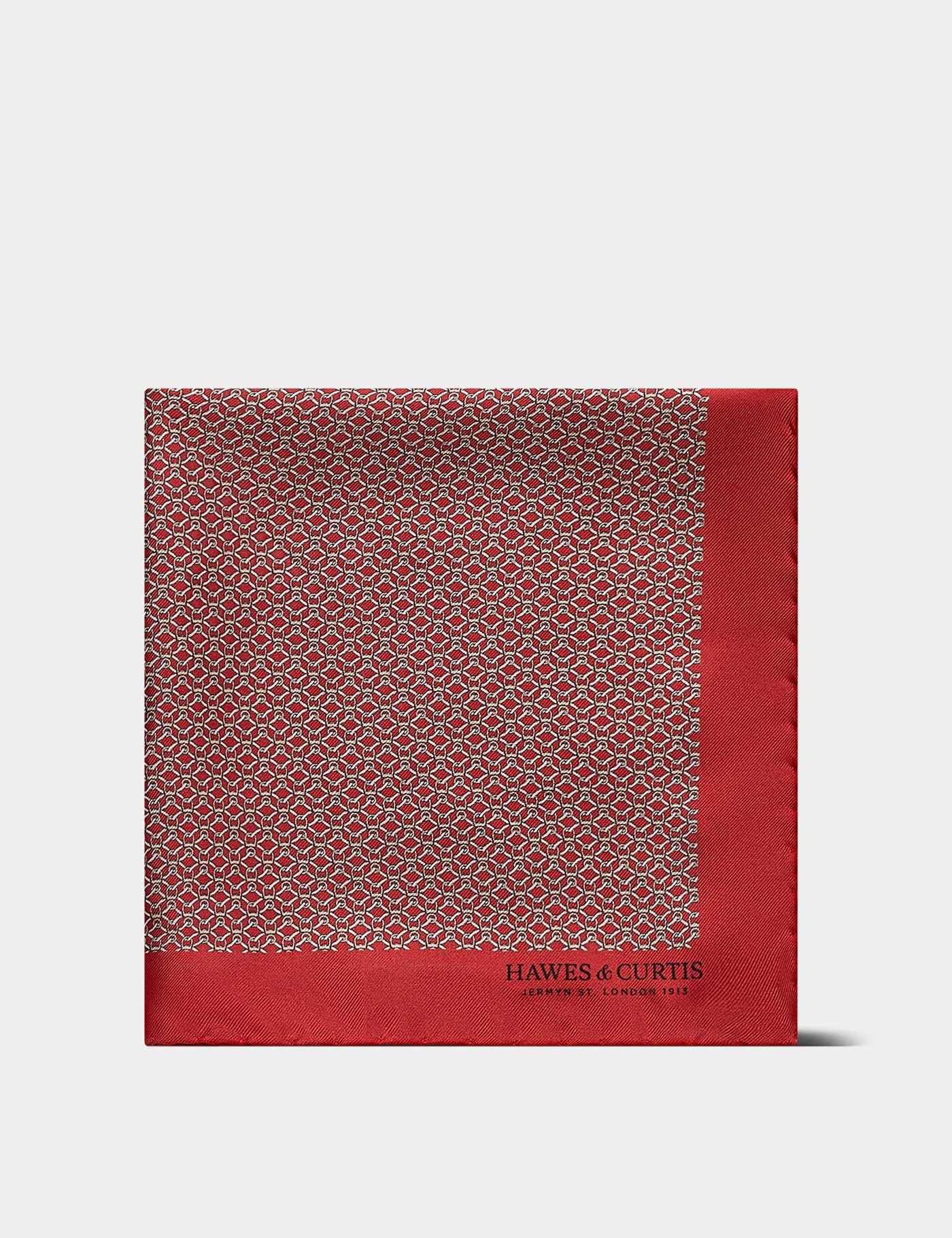 Men's Red Stirrup Geo 1913 Pocket Square | Hawes and Curtis