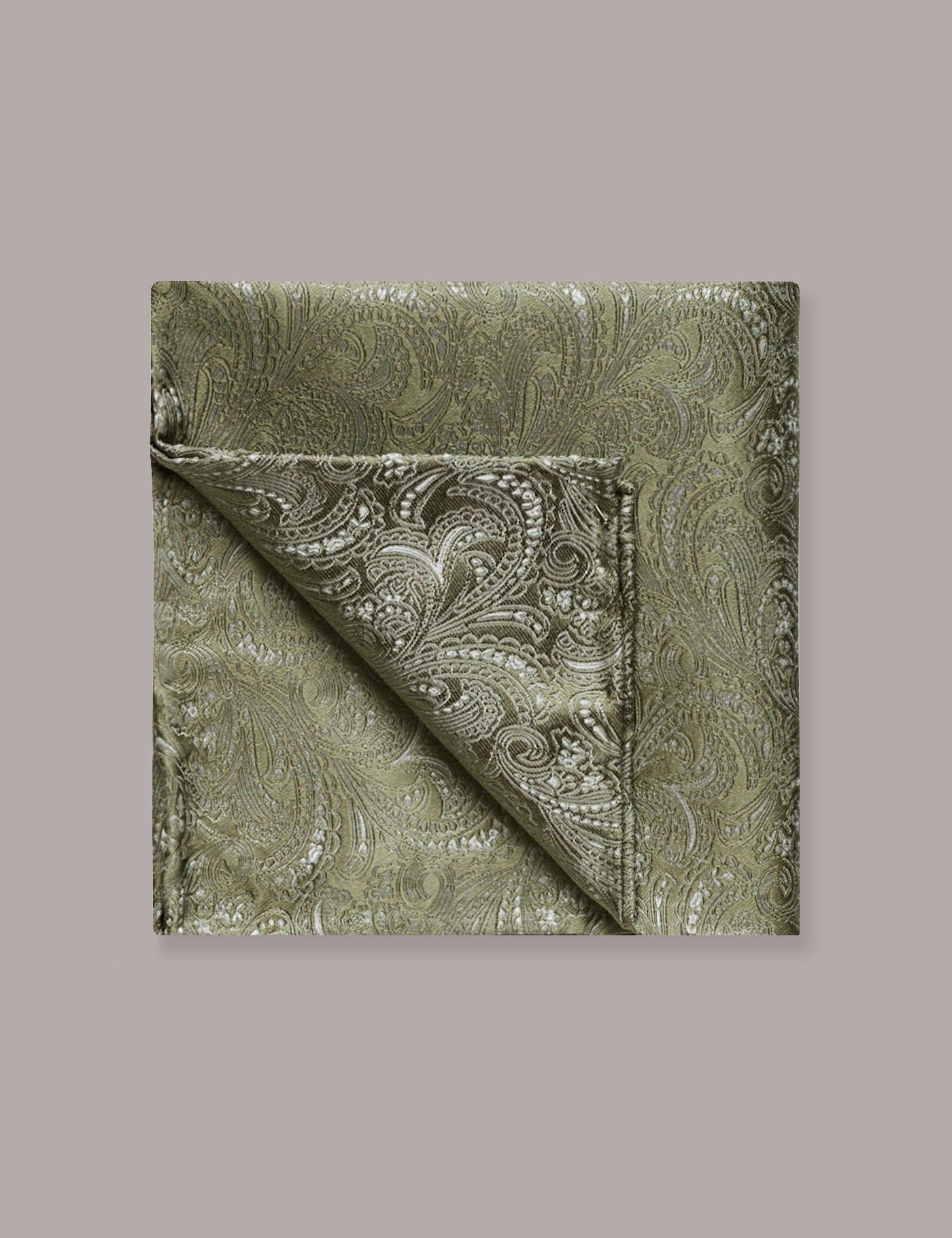 Men's Sage Green Paisley Handkerchief - 100% Silk | Hawes & Curtis