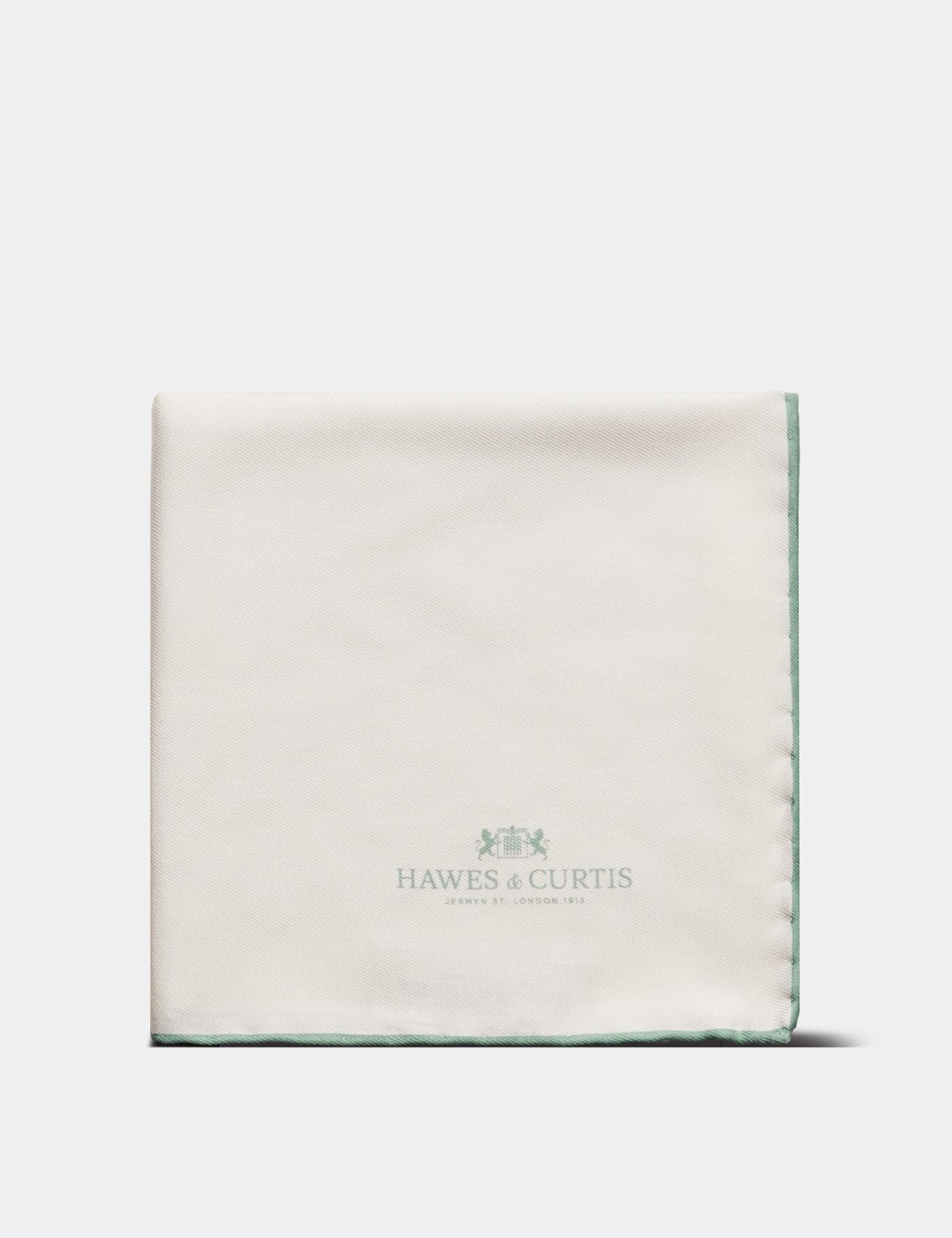 Men's White Pocket Square With Duck Egg Blue Border | Hawes and Curtis