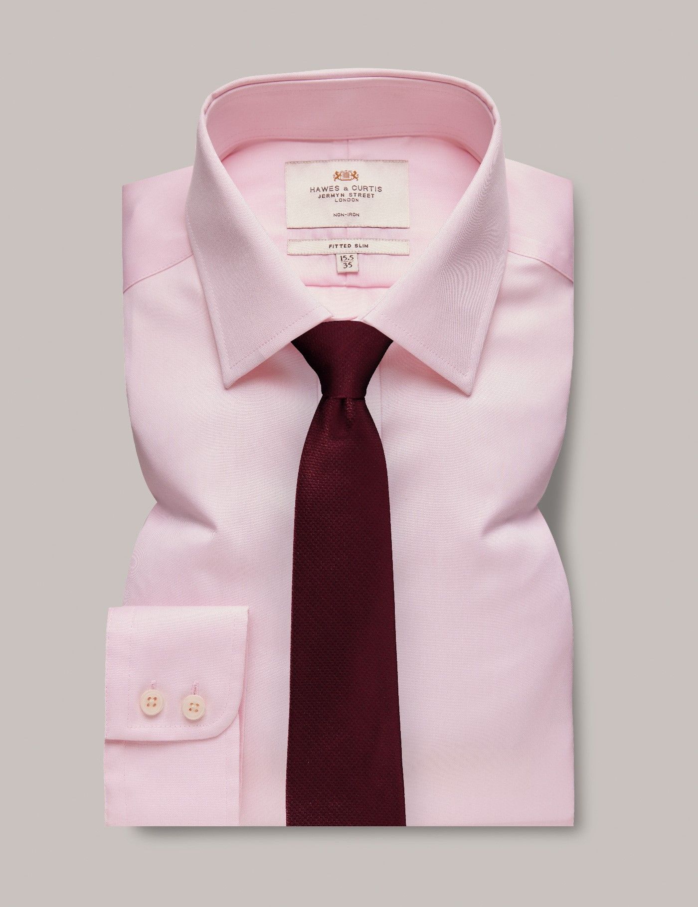 Men's Non-Iron Pink Twill Fitted Slim Shirt