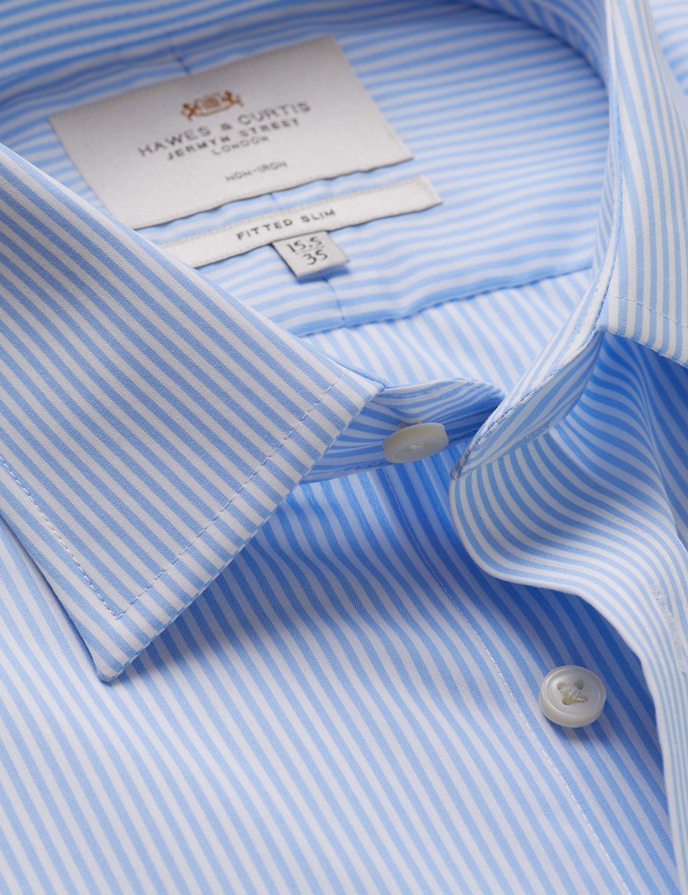 Men's Non-Iron Blue & White Fine Stripe Fitted Slim Fit Shirt | Hawes ...