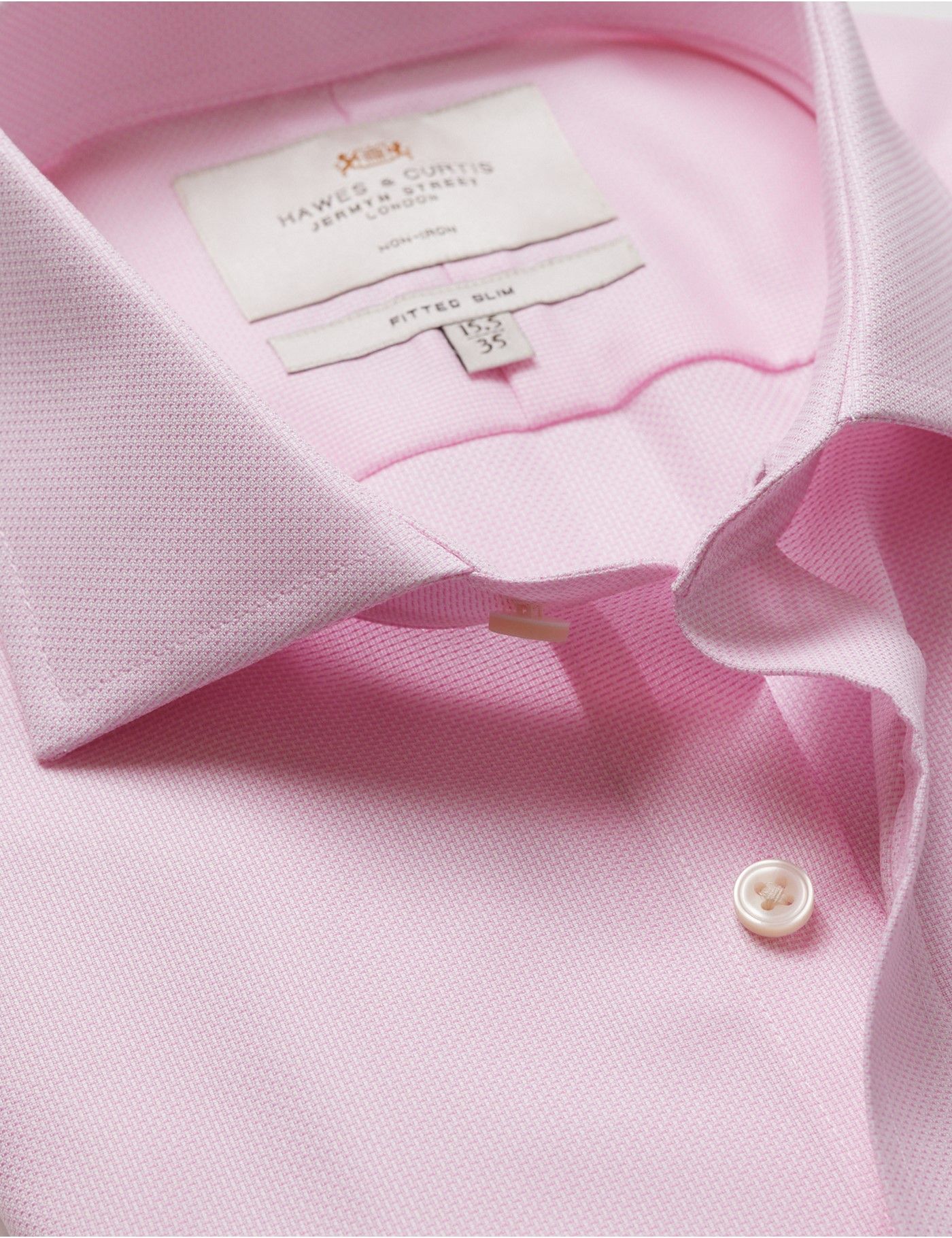 Men's Non-Iron Pink & White Textured Weave Fitted Slim Fit Shirt ...