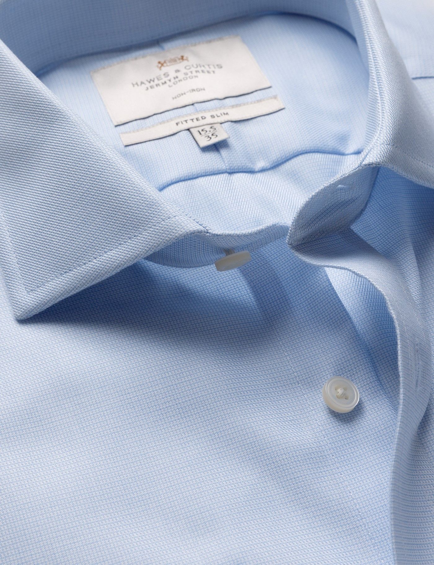 Men's Fitted Slim Blue & White Textured Weave Non-Iron Shirt | Hawes ...