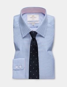 Men's Non-Iron Blue & Navy Check Fitted Slim Fit Shirt - Contrast Detail| Hawes & Curtis