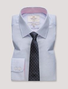 Men's Non-Iron Navy & Blue Multi Check Fitted Slim Fit Shirt - Contrast Detail | Hawes & Curtis