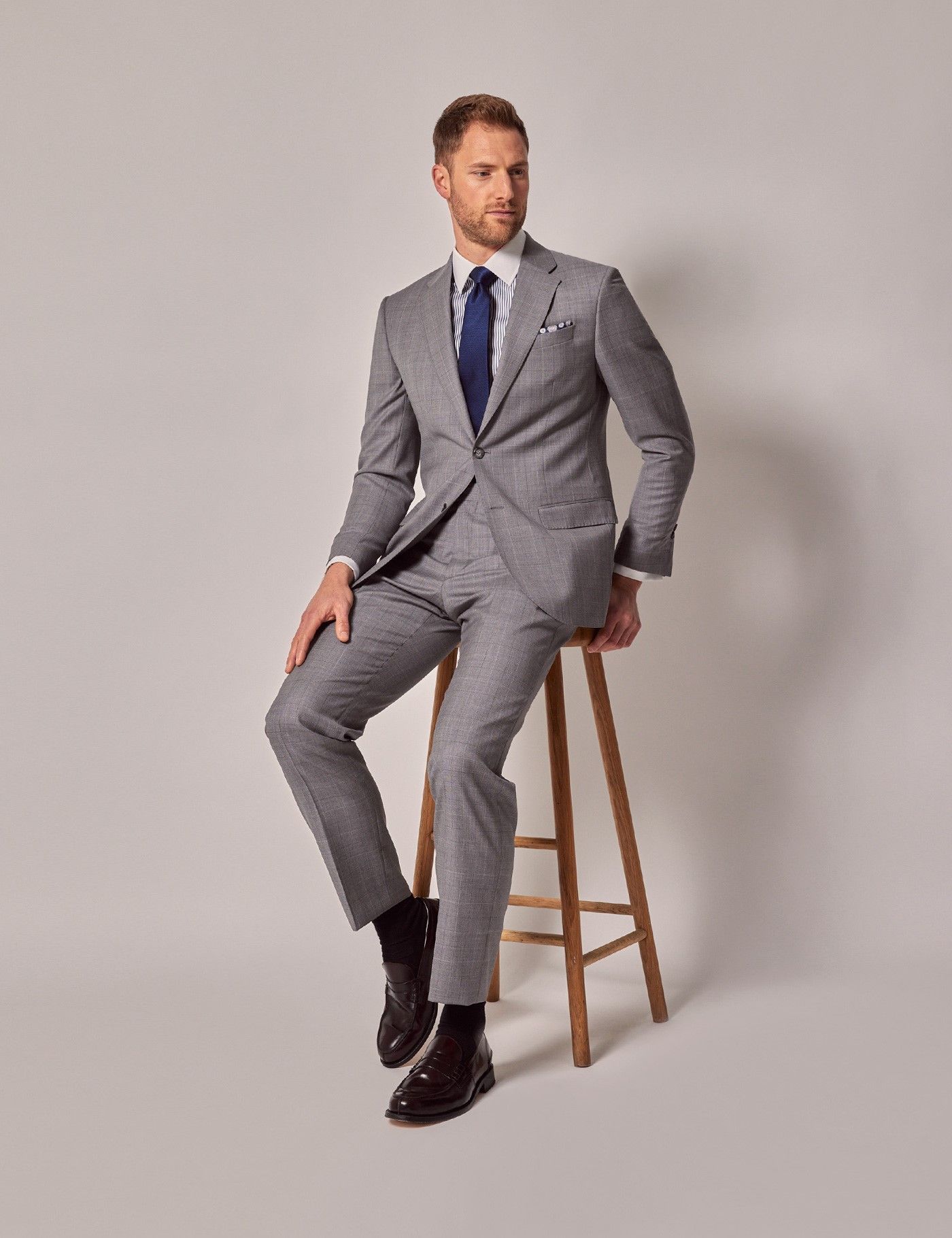 Men's Grey Windowpane Check Italian Tailored Suit - 1913 Collection ...