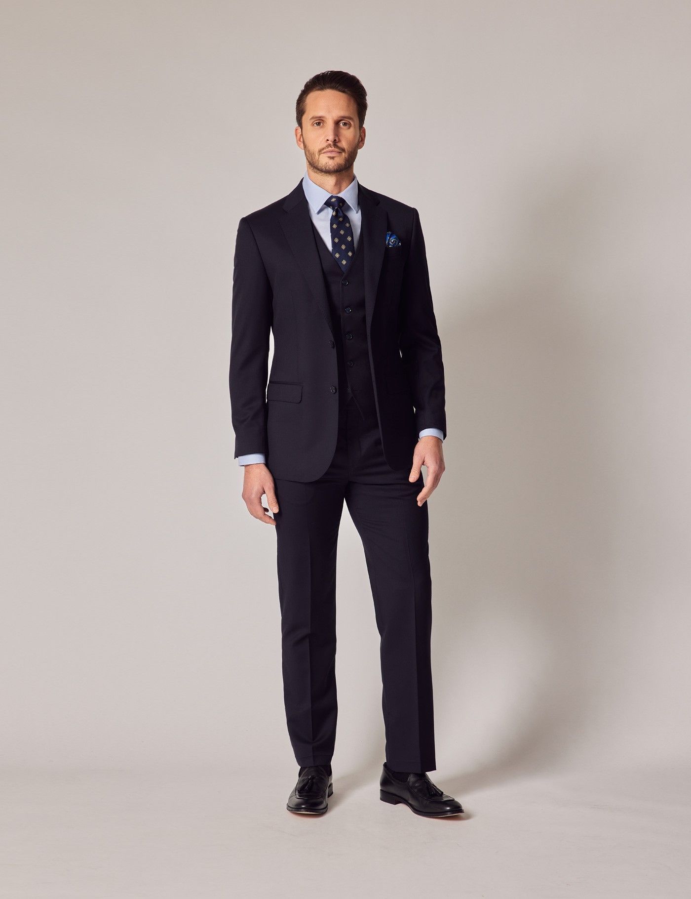 Men's Navy Twill Weave 3 Piece Italian Tailored Suit - 1913 Collection ...