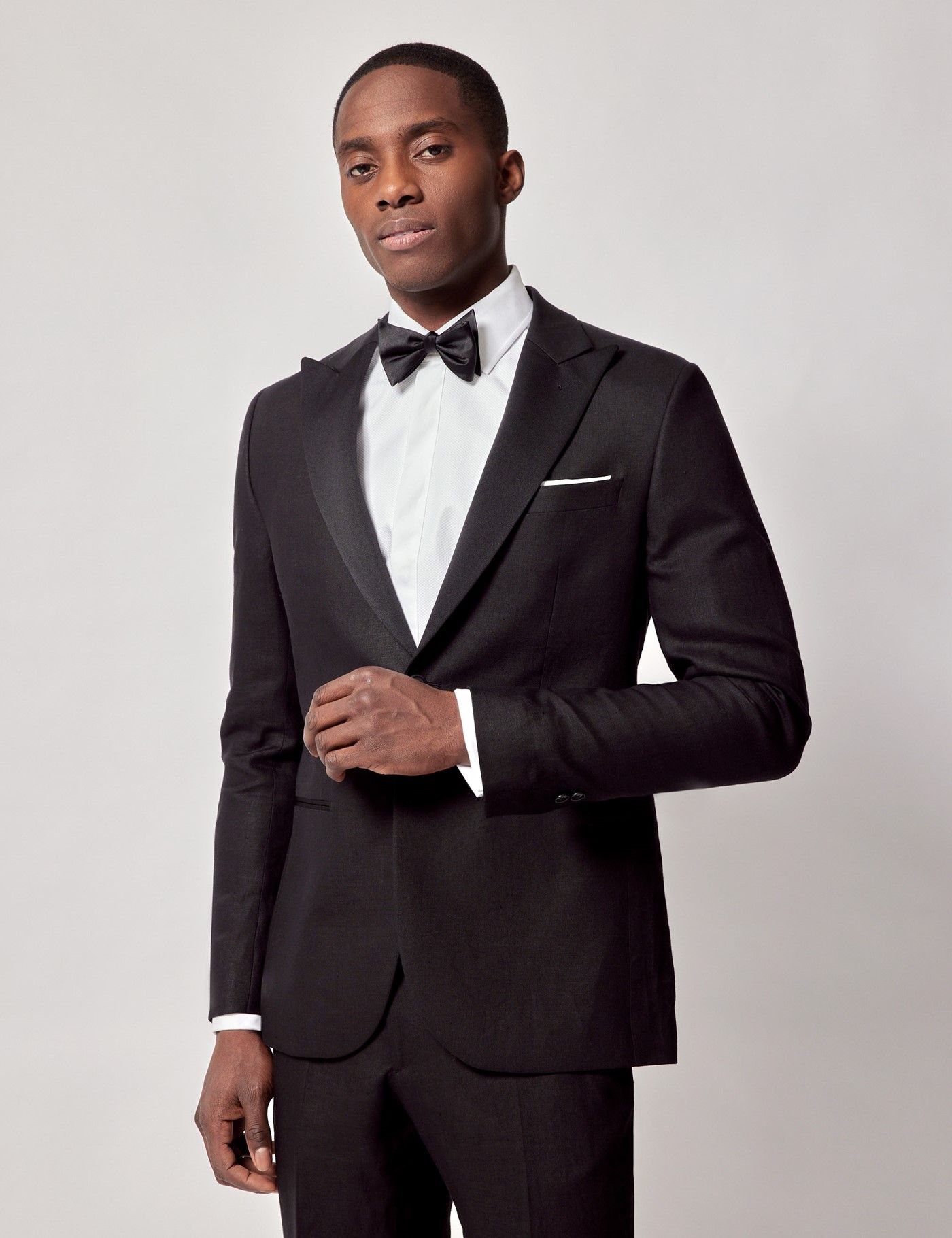 Men's Black Italian Linen Tailored Fit Suit Jacket - 1913 Collection ...