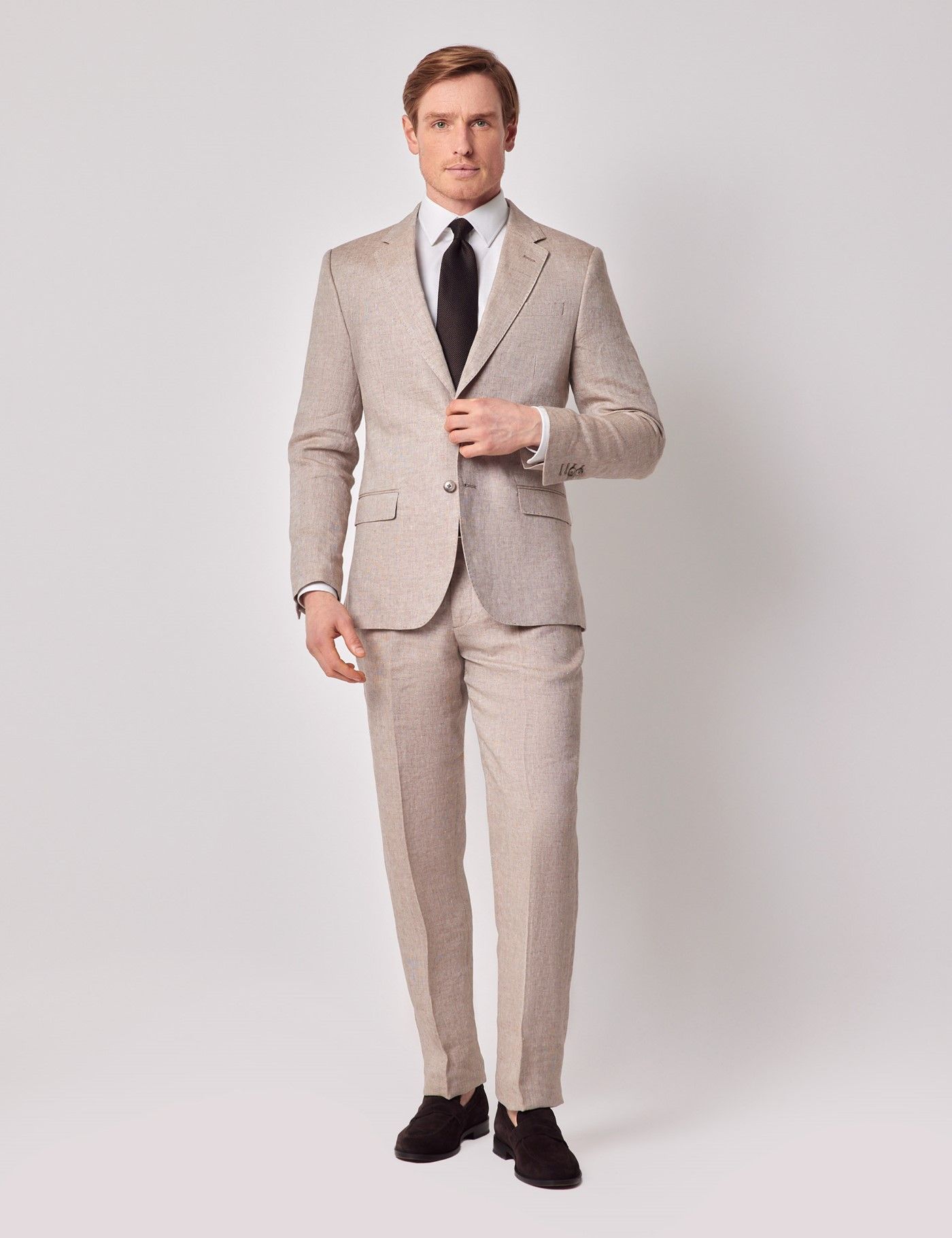 Men's Natural Semi Plain Italian Linen Tailored Fit Suit - 1913 ...