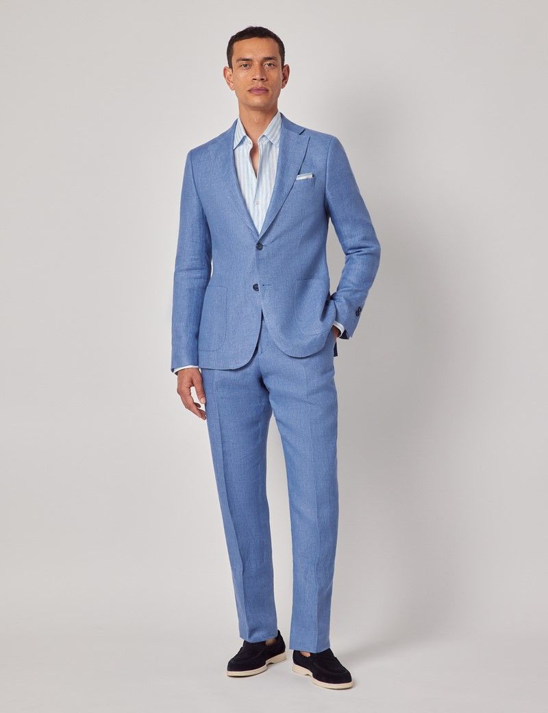 Denim Blue Twill Italian Linen Slim Fit Suit - 1913 Collection