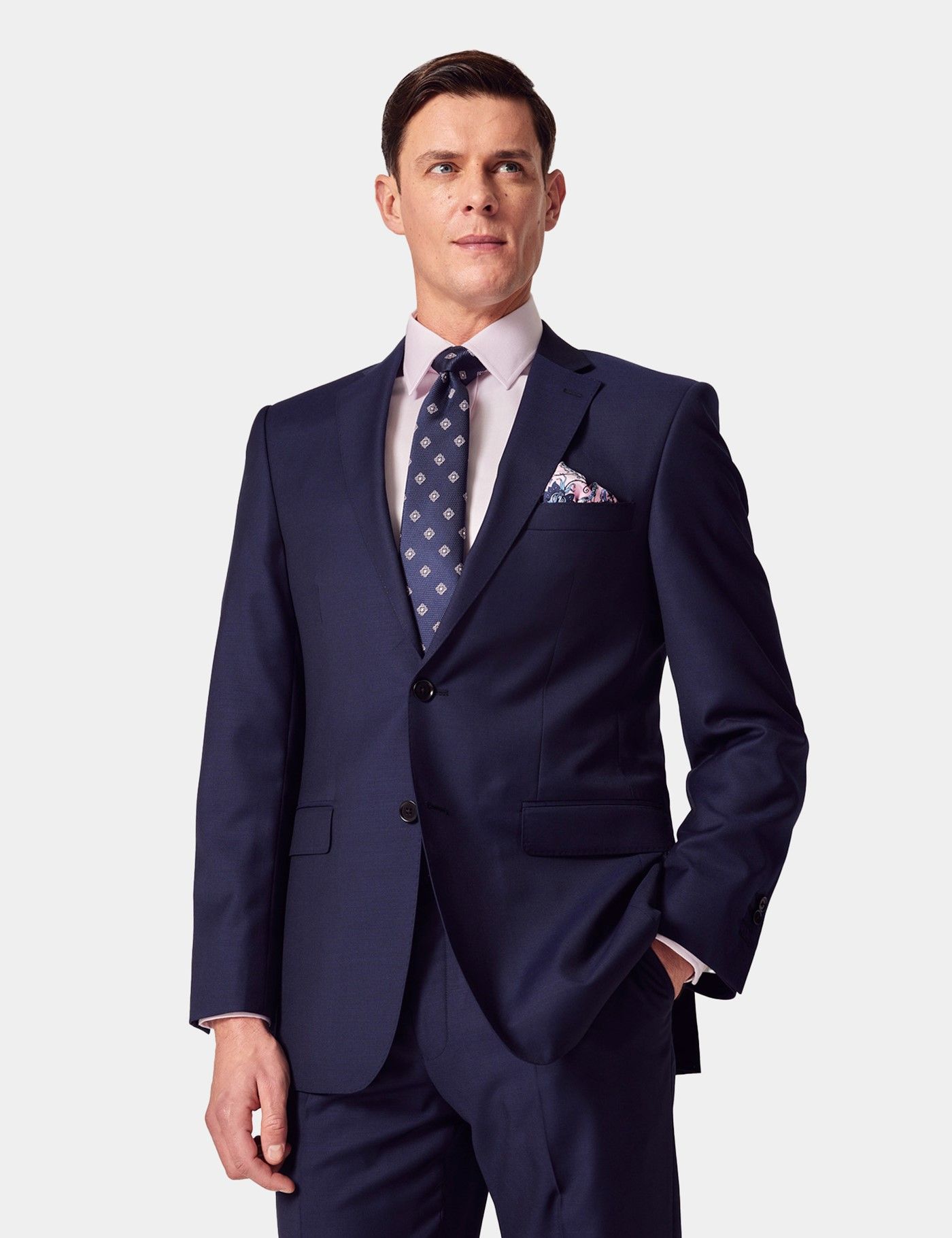 Men's Dark Blue Twill Wool Classic Fit Suit