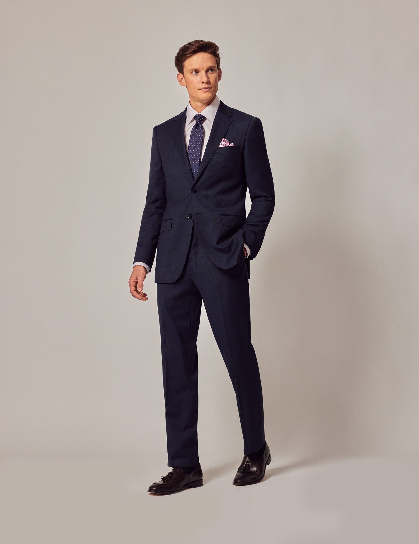 Men’s Navy Hopsack Plain 2 Piece Slim Fit Suit | Hawes & Curtis