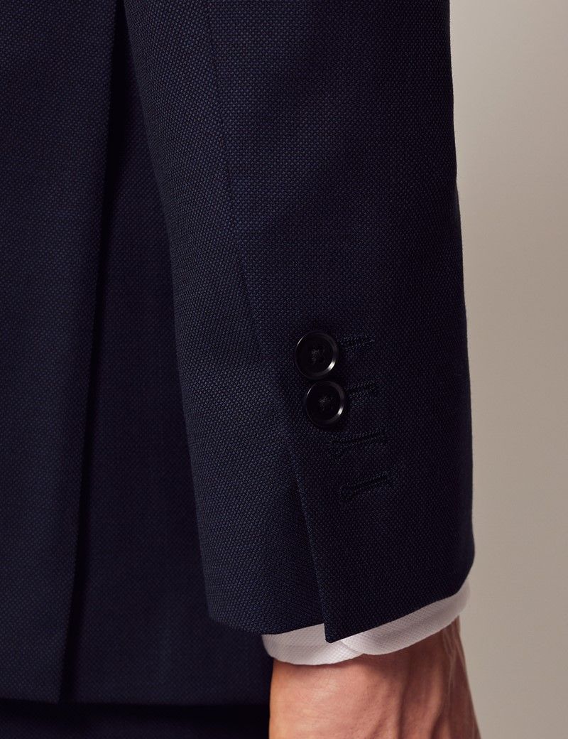 Men’s Navy Hopsack Plain 3 Piece Slim Fit Suit | Hawes & Curtis