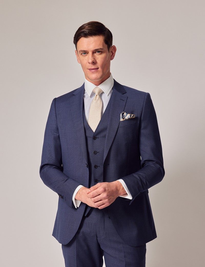 Men's Mid Blue Plain Slim Suit Jacket