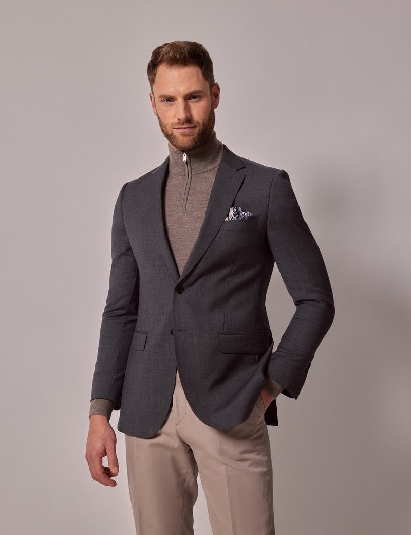 Men's Dark Grey Crepe Slim Suit Jacket | Hawes & Curtis