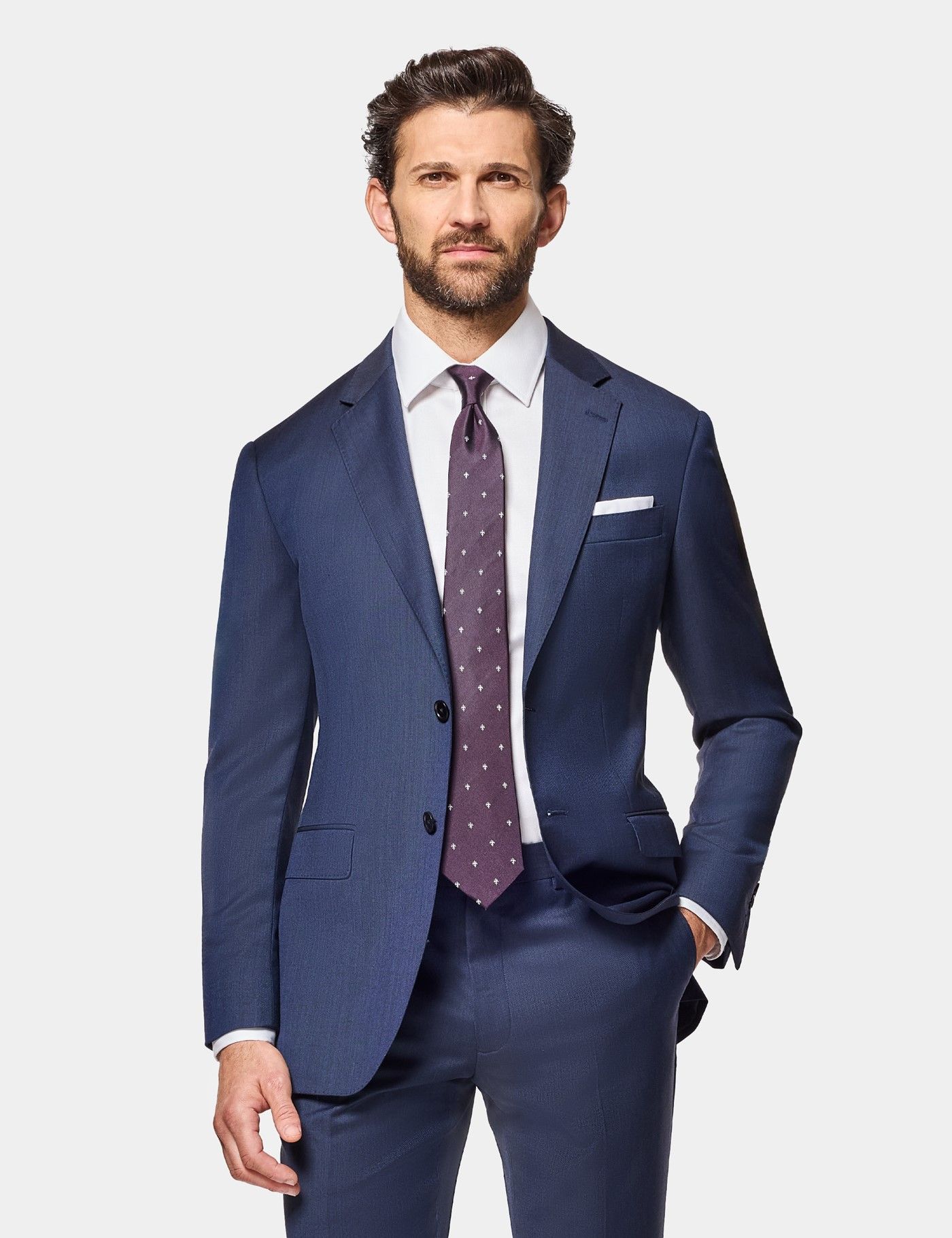 Men's Deep Navy Sharkskin Slim Fit Suit Jacket | Hawes and Curtis