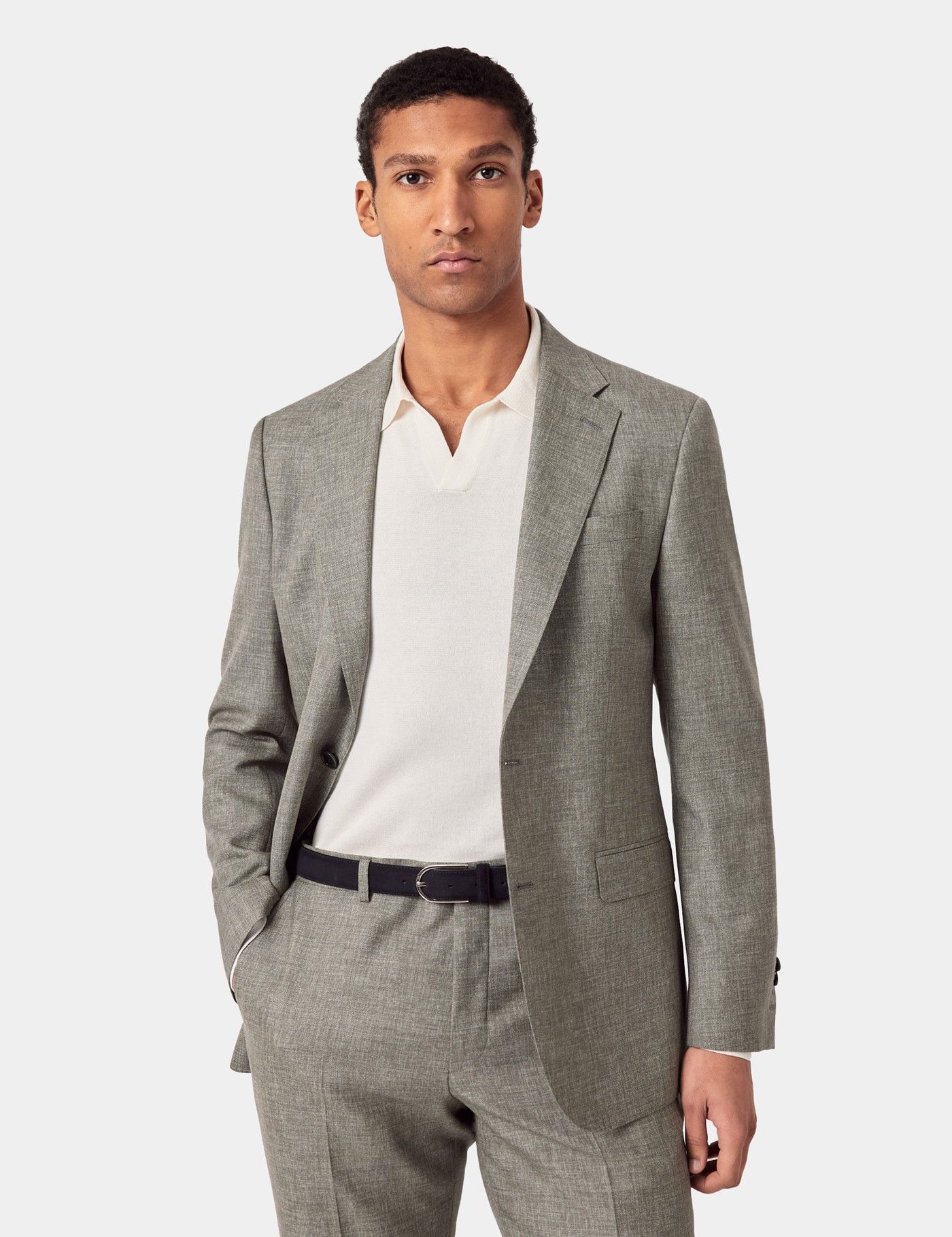 Men's Green Semi Plain Italian Wool Tailored Fit Suit Jacket - 1913 ...