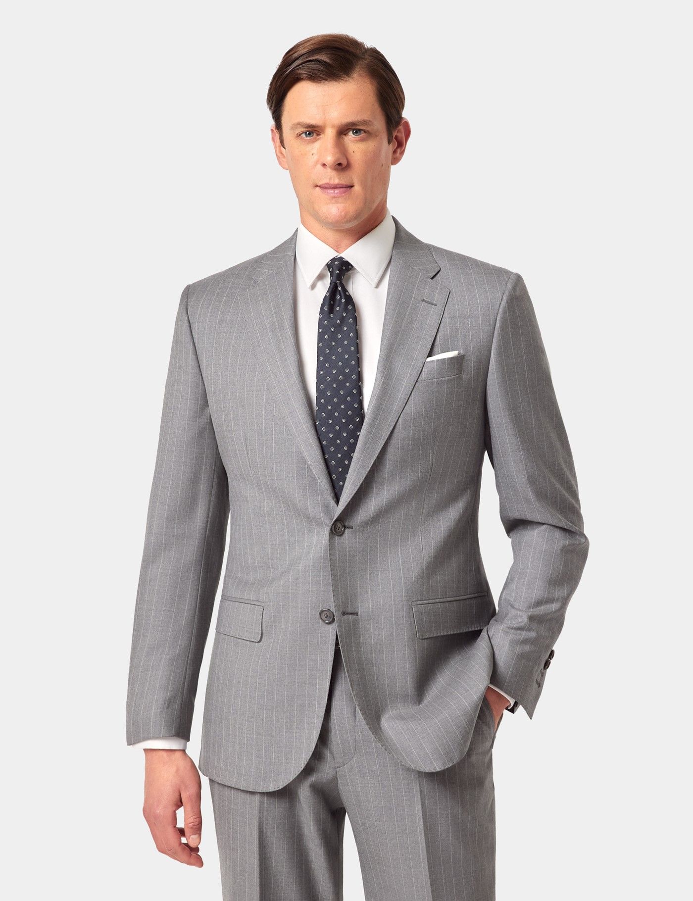 Men's Light Grey Stripe Italian Wool Tailored Fit Suit Jacket - 1913 ...