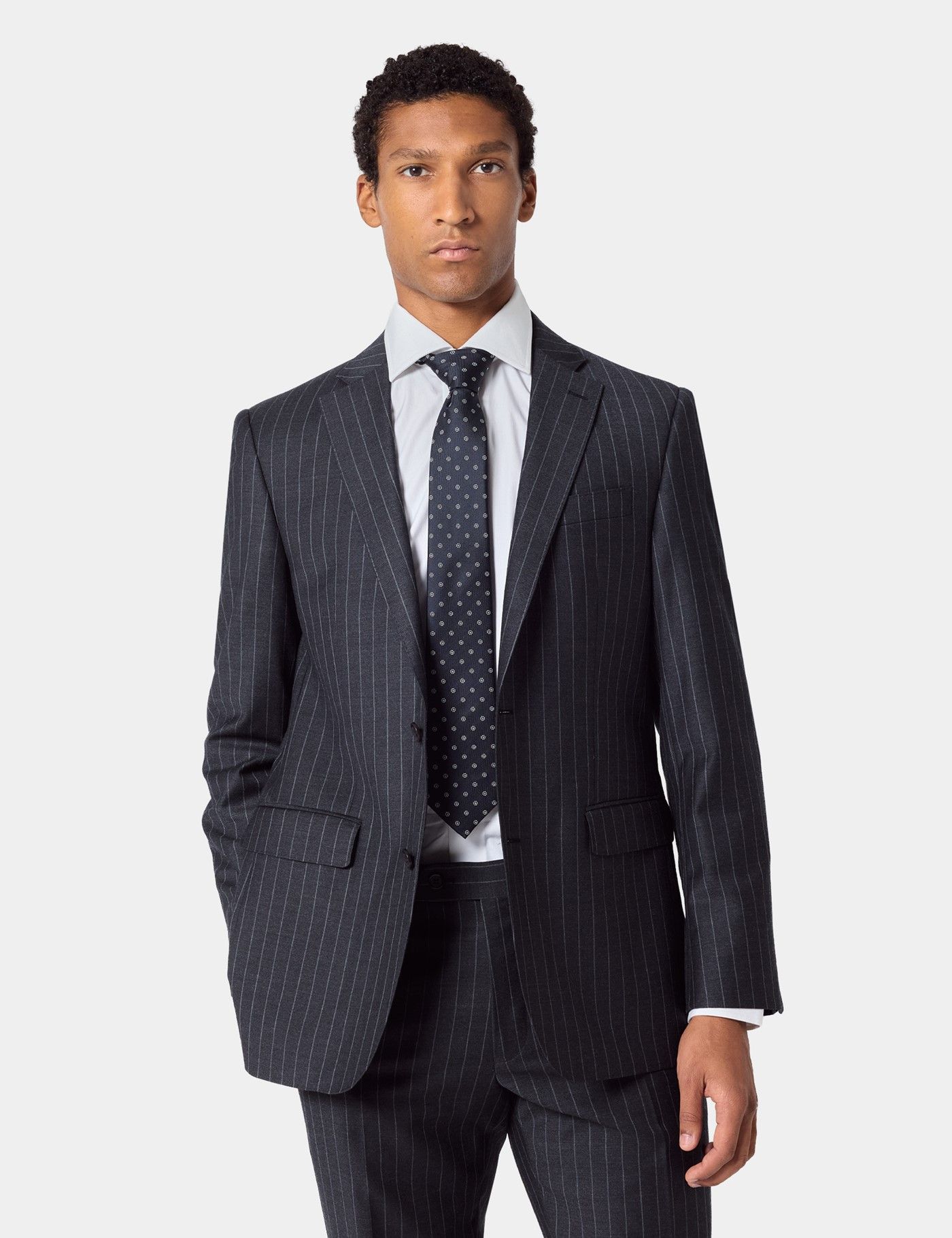 Men's Tailored Fit Charcoal Chalk Stripe Suit Jacket | Hawes & Curtis