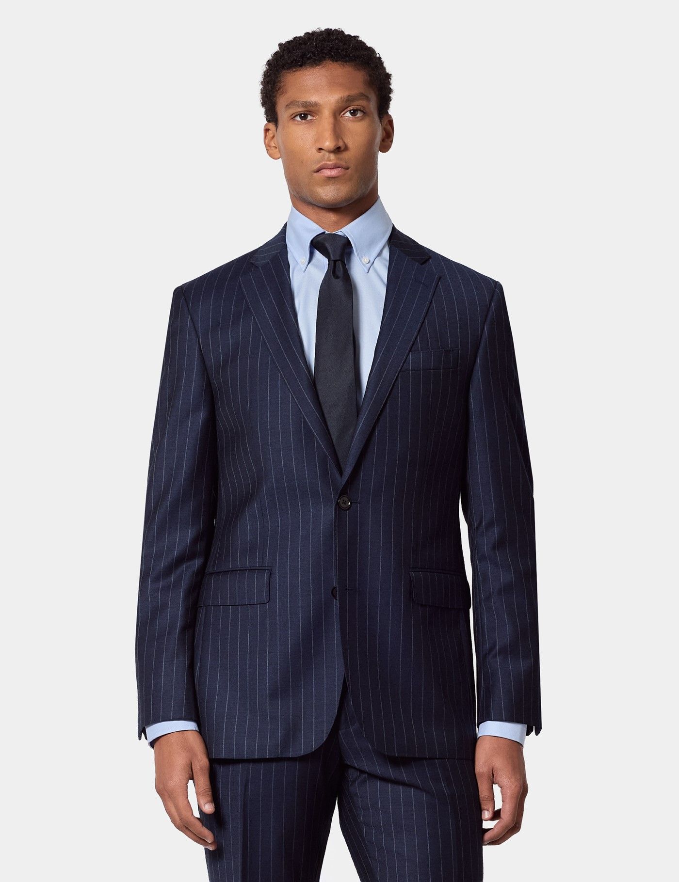 Men's Tailored Fit Navy Chalk Stripe Suit Jacket | Hawes & Curtis