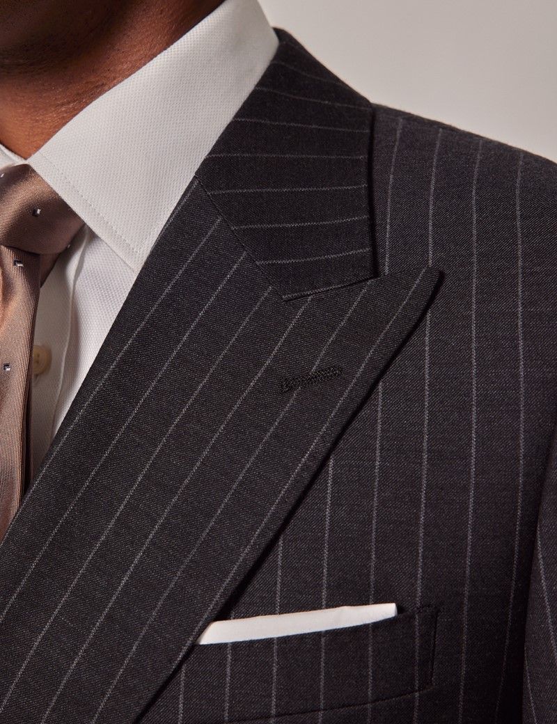 Men's Charcoal Chalk Stripe Double Breasted Slim Suit | Hawes & Curtis