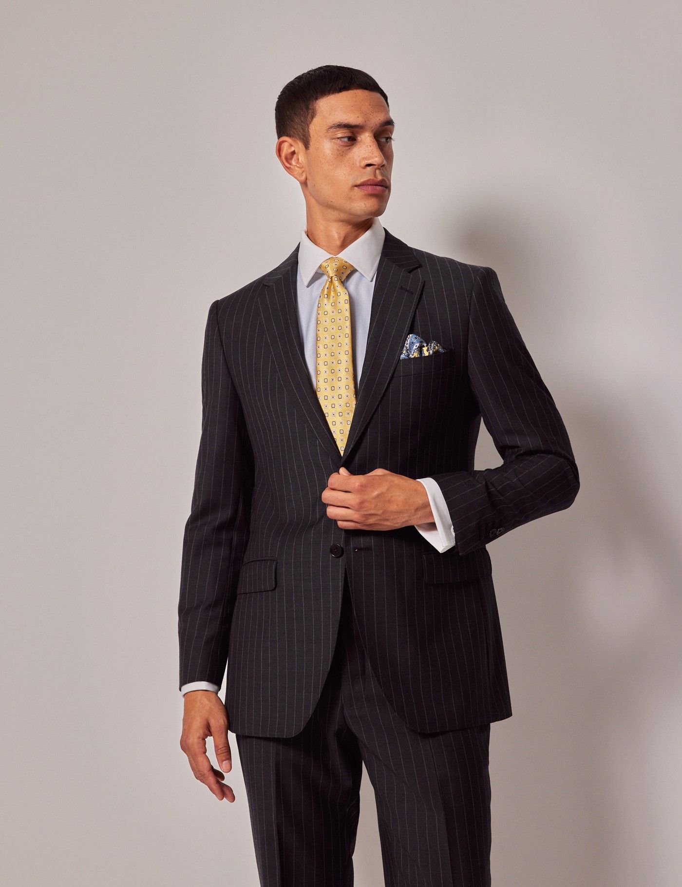 Men's Charcoal Chalk Stripe Slim Suit Jacket | Hawes & Curtis