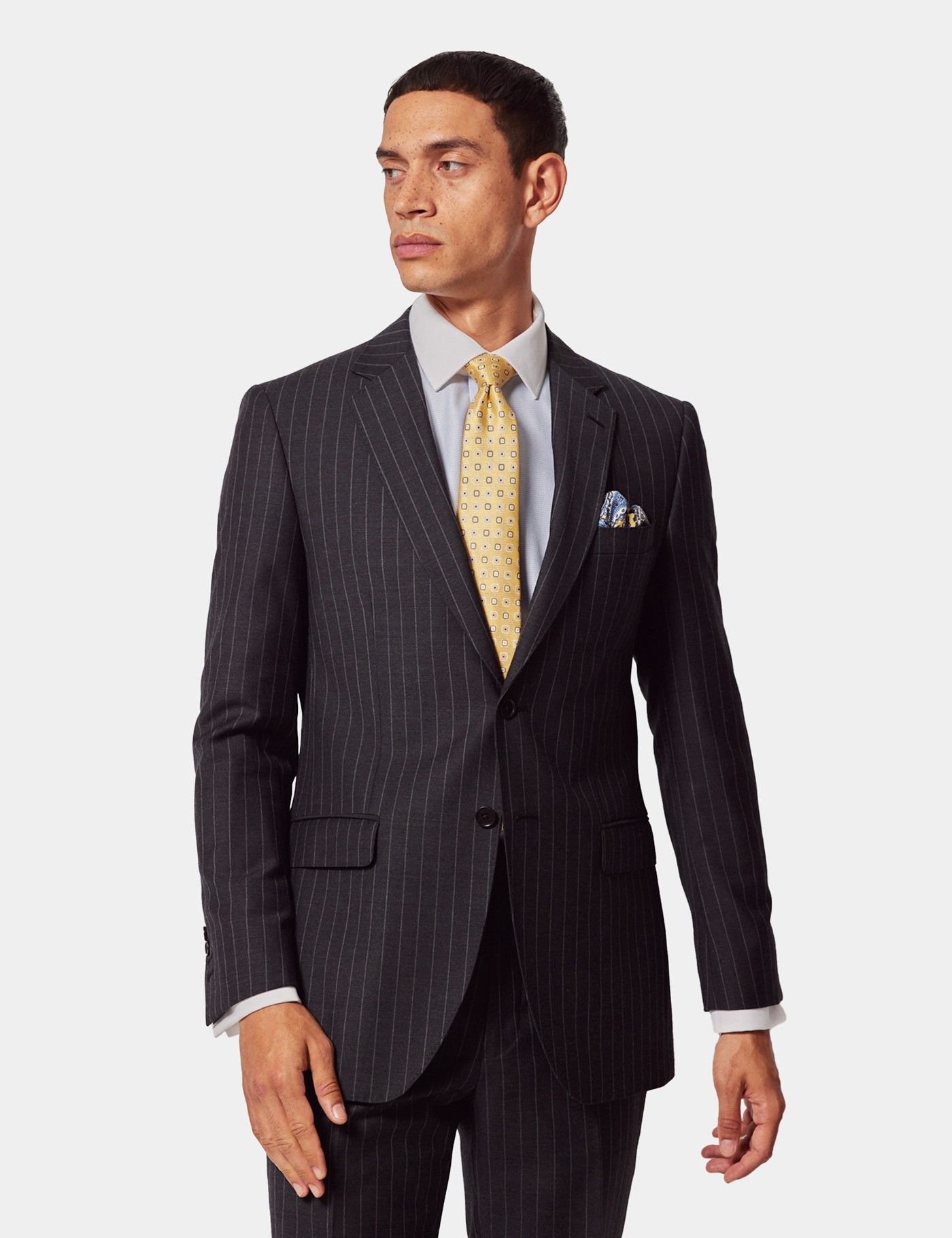 Men's Charcoal Chalk Stripe Slim Suit Jacket | Hawes & Curtis