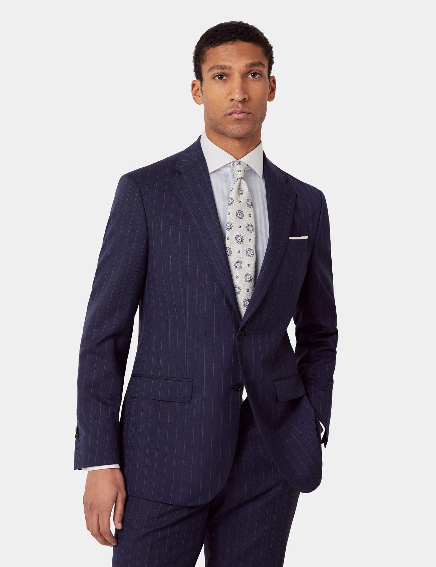Men's Navy Herringbone Stripe Tailored Italian Suit Jacket - 1913 ...