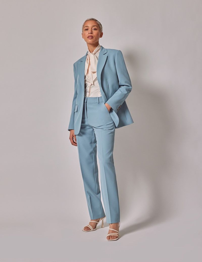 Women's Light Blue Single Breasted Longline Blazer | Hawes & Curtis