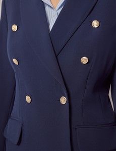 Women's Mid Blue Double Breasted Longline Jacket | Hawes & Curtis